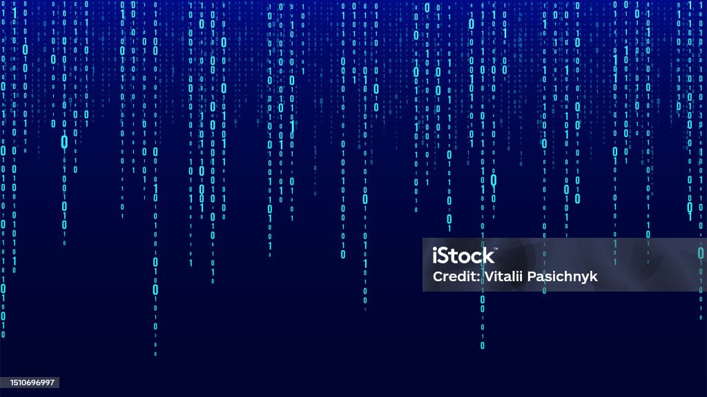 Vector Digital Blue Background Of Streaming Binary Code Matrix