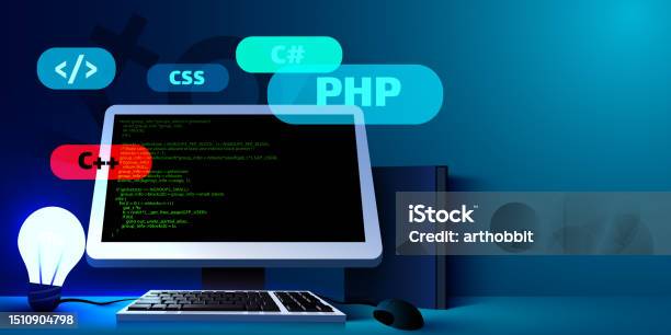 Web Development Coding And Programming Futuristic Banner Computer Code