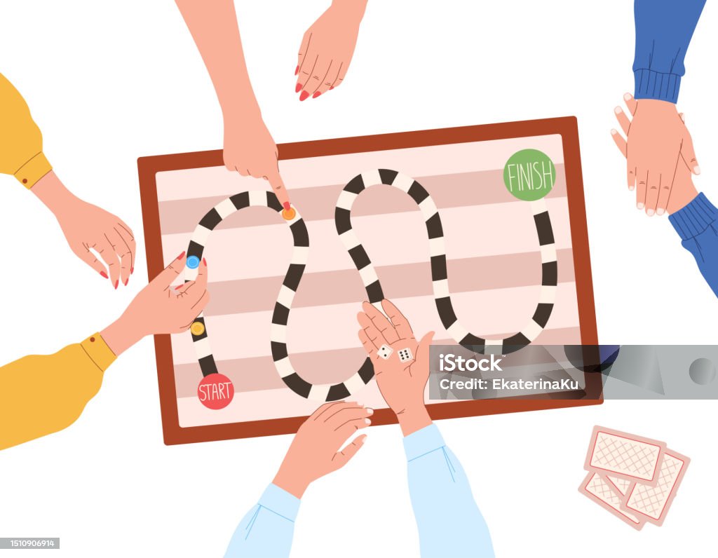 Permainan Papan Dengan Chip Dadu Tangan Orang Tampilan Atas Ilustrasi ... Permainan Papan Dengan Chip Dadu Tangan Orang Tampilan Atas Ilustrasi ...