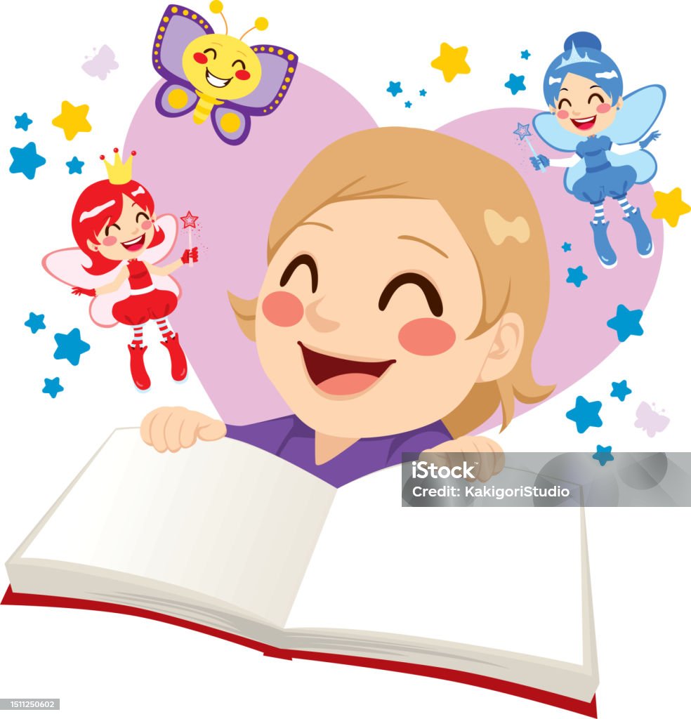 Cute Girl Reading Fairy Tale Stock Illustration Download Image Now