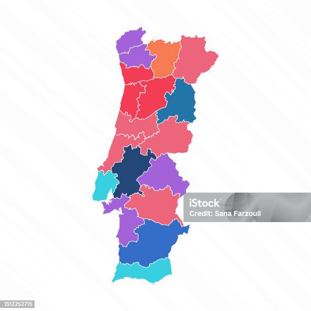 Carte Multicolore Du Portugal Avec Provinces Vecteurs Libres De Droits