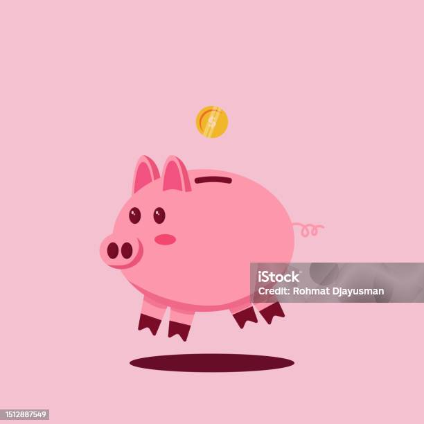 Ilustrasi Vektor Celengan Lucu Menyimpan Uang Dengan Koin Jatuh