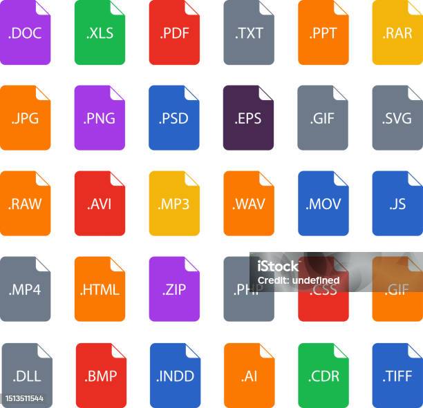 Ikon Format File Ditetapkan Tipe Dokumen Dalam Gaya Datar Ilustrasi
