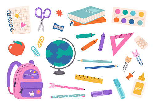 Ensemble De Fournitures Scolaires Retour À Lécole Illustration