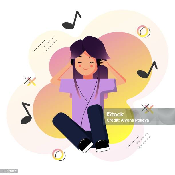 La Fille Avec Des Écouteurs Écoutant De La Musique Illustration