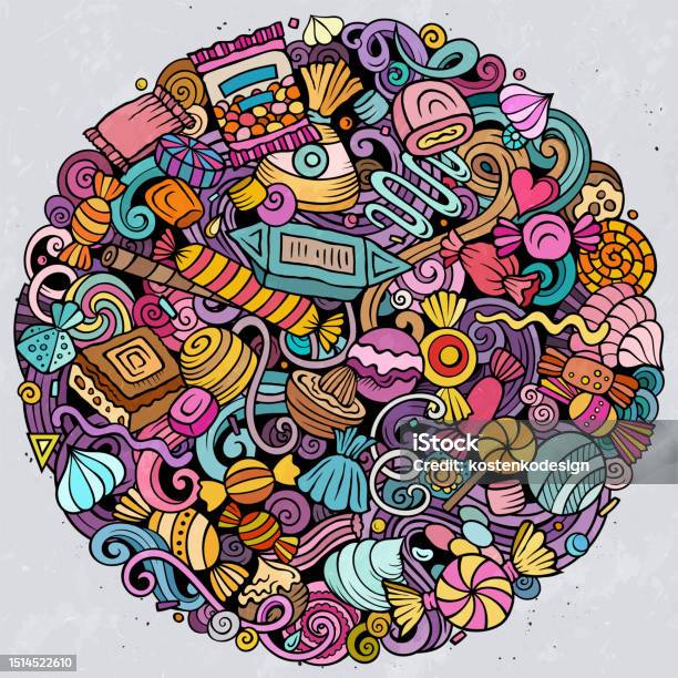 Permen Manis Kartun Vektor Doodle Bulat Ilustrasi Ilustrasi Stok ... Permen Manis Kartun Vektor Doodle Bulat Ilustrasi Ilustrasi Stok ...