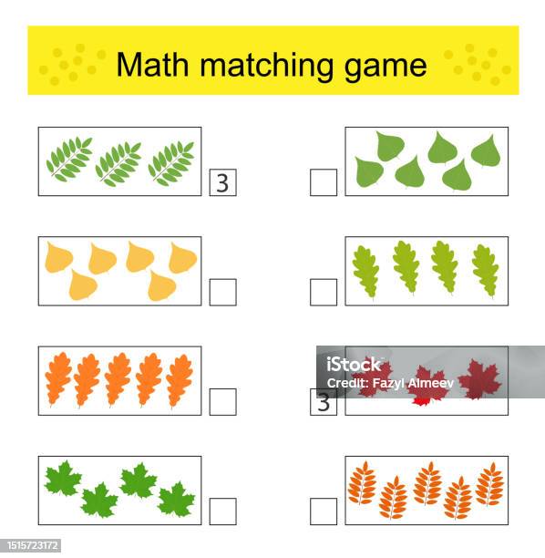 Math Matching Game For Kids Count Leaves And Match The Same Preschool ... Math Matching Game For Kids Count Leaves And Match The Same Preschool ...