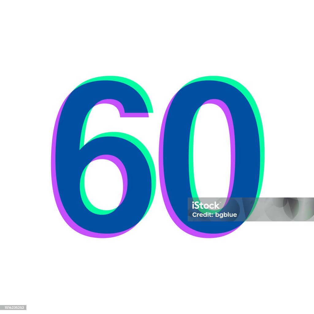 60 Nummer Sechzig Symbol Mit Zweifarbiger Überlagerung Auf Weißem ... 60 Nummer Sechzig Symbol Mit Zweifarbiger Überlagerung Auf Weißem ...
