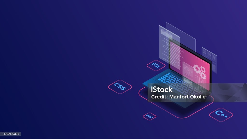 Web Development Programming And Code Testing With Isometric Laptop Stock Illustration Download