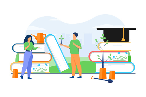 Apprentissage En Couple Du Jardinage Et De Lécologie Illustration