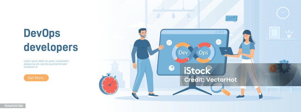 Devops Developers Work With Automation Process In Shape Of Infinity