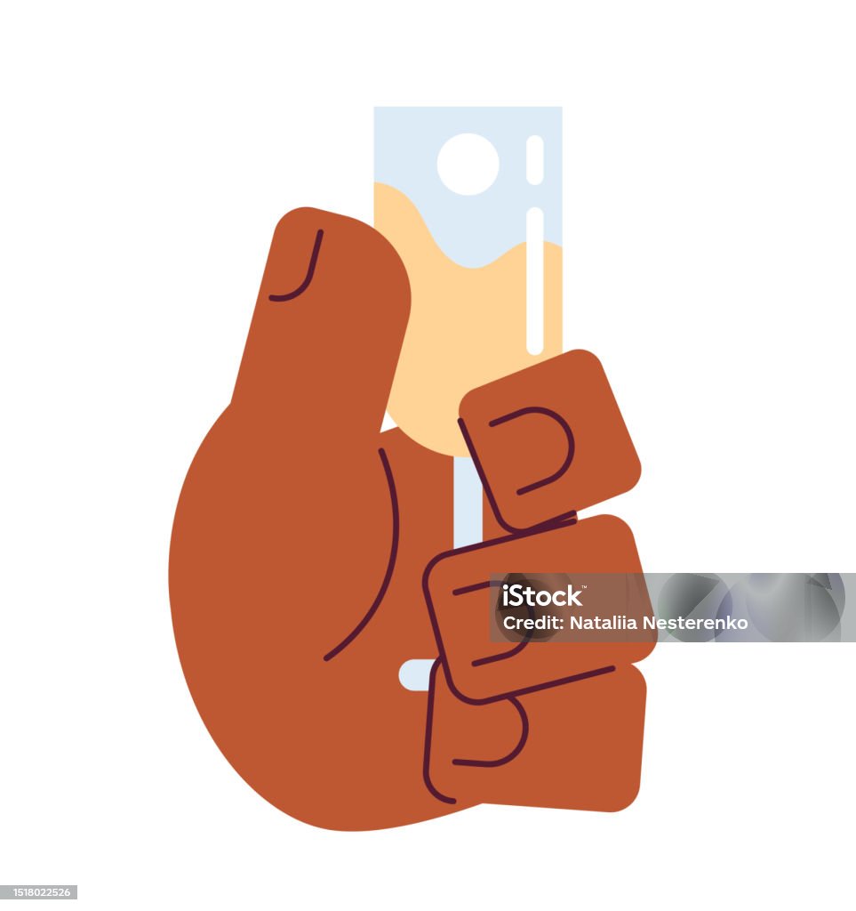 African American Hand Holding Champagne Glass Semi Flat Colorful Vector Hand Stock Illustration