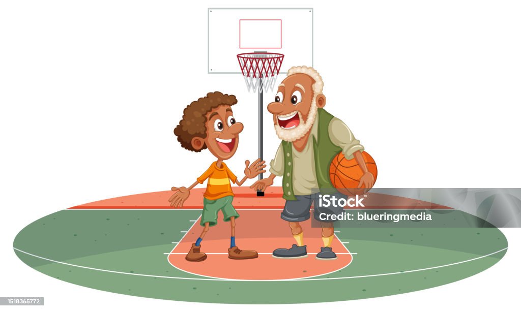 Orangorang Dengan Usia Yang Berbeda Bermain Basket Bersama Ilustrasi