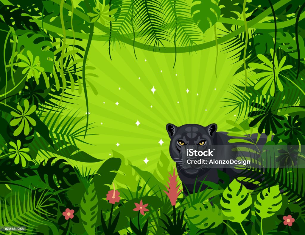 Macan Tutul Hitam Di Hutan Desain Logo Kreatif Maskot Ilustrasi Stok