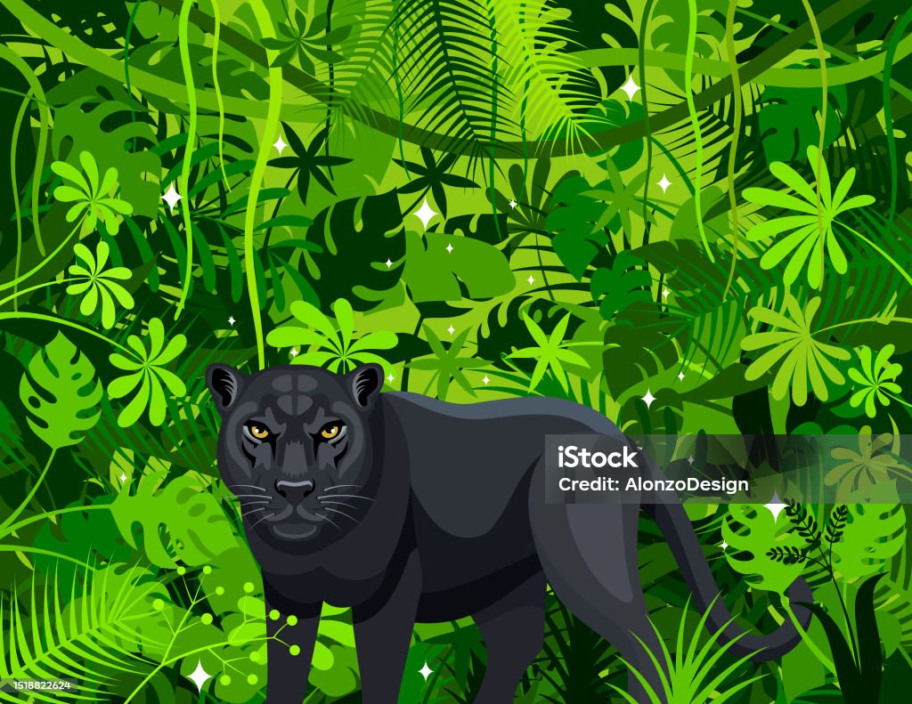 Macan Tutul Hitam Di Hutan Desain Logo Kreatif Maskot Ilustrasi Stok