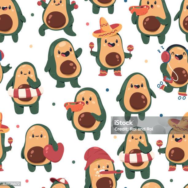 Cute Avocado Vector Cartoon Seamless Pattern Background For Wallpaper