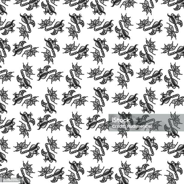 Fantasy Insect Alien Sketchy Drawing Motif Pattern Stock Illustration