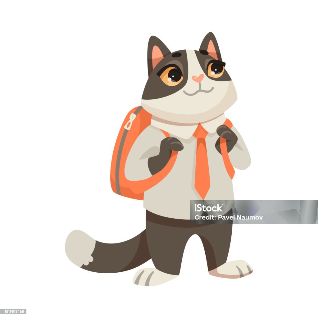 Ilustración de Gato Estudiante De Pie Con Mochila Estudiando En La ... Ilustración de Gato Estudiante De Pie Con Mochila Estudiando En La ...