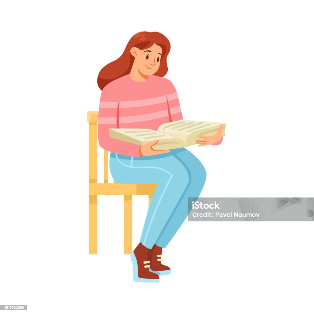 Woman Sitting On Chair Reading Book In Kindergarten Vector Illustration