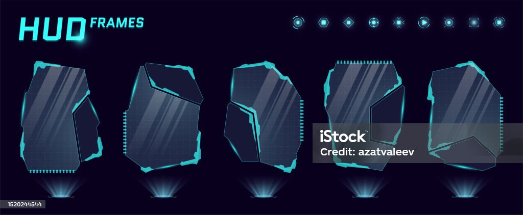 Bingkai Antarmuka Pengguna Futuristik Digital Hud Set Panel Info