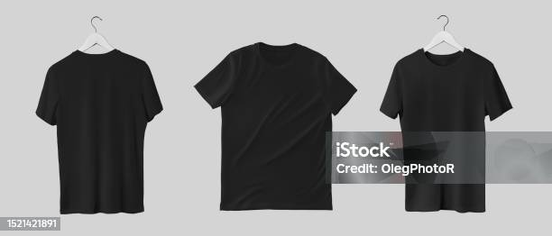 Mockup Tshirt Hitam Pria Di Gantungan Tampak Depan Belakang Presentasi