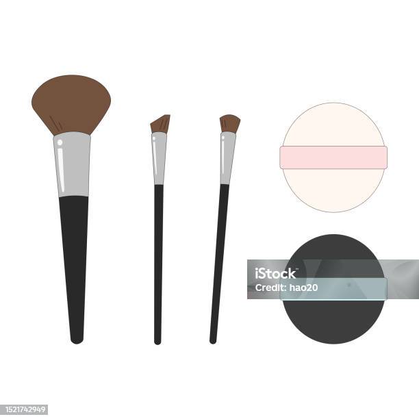 Makeup Puff Dan Brush Set Bahan Ilustrasi Vektor Ilustrasi Stok Unduh