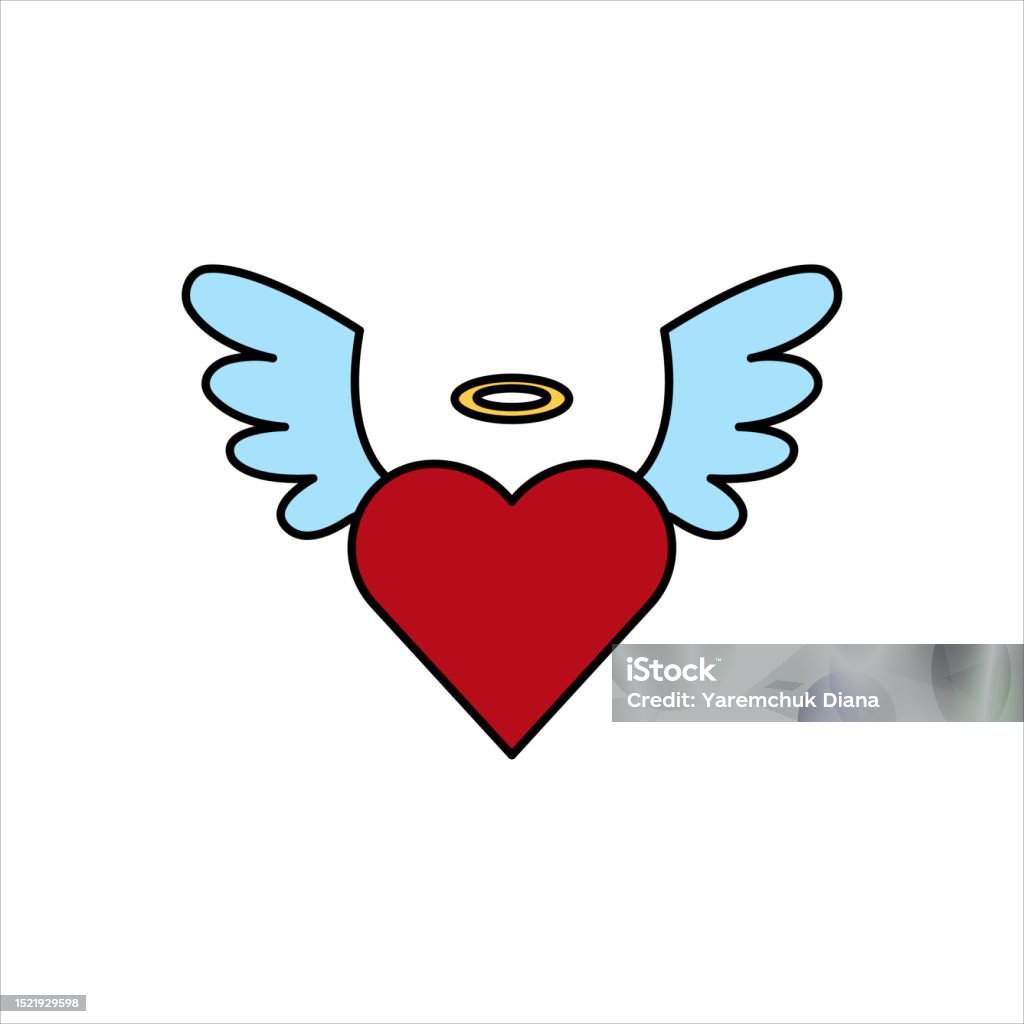 Cœur Rouge Avec Icône De Ligne Dailes Icône Du Cœur Volant Illustration