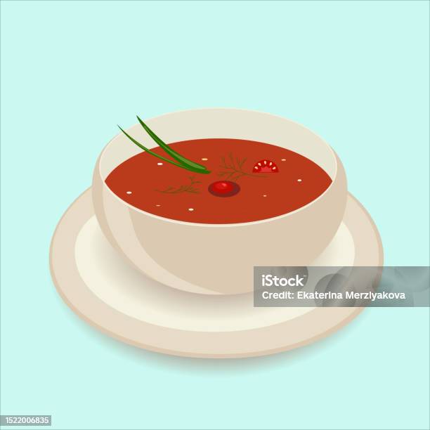 Sup Tomat Terisolasi Ilustrasi Vektor Semangkuk Sup Gazpacho Panas