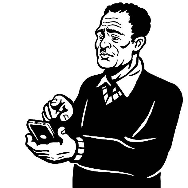 120 Older Man Holding Phone Illustrations Royalty Free Vector
