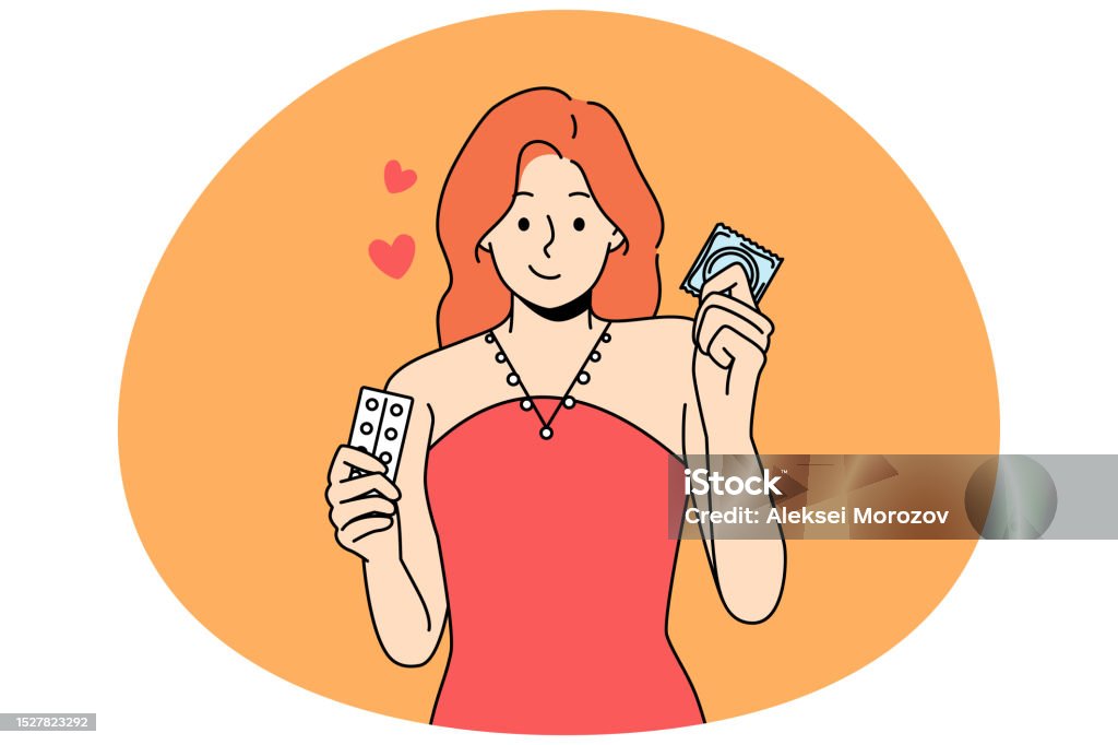 Woman Holding Contraception Methods For Pregnancy Prevention Stock