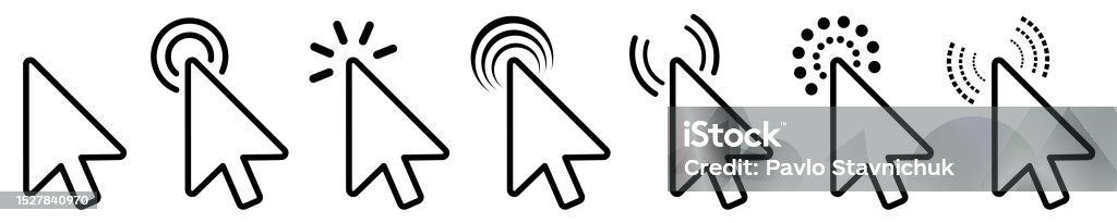 Set Of Flat Cursor Icons Click Or Press Cursor Set Arrow Pointer Loading Progress Vector Stock