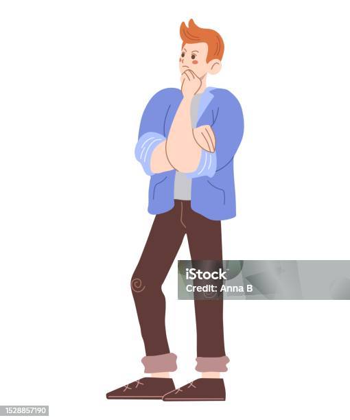 Lhomme Triste Pense Personnage Masculin Dans Le Style Dessin Animé