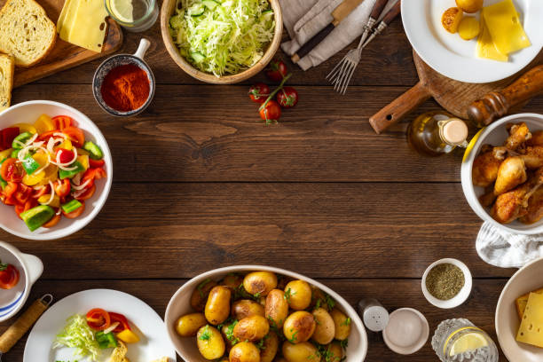 Free Stock Photo of Wooden Table Covered With Various Uncooked Food ...
