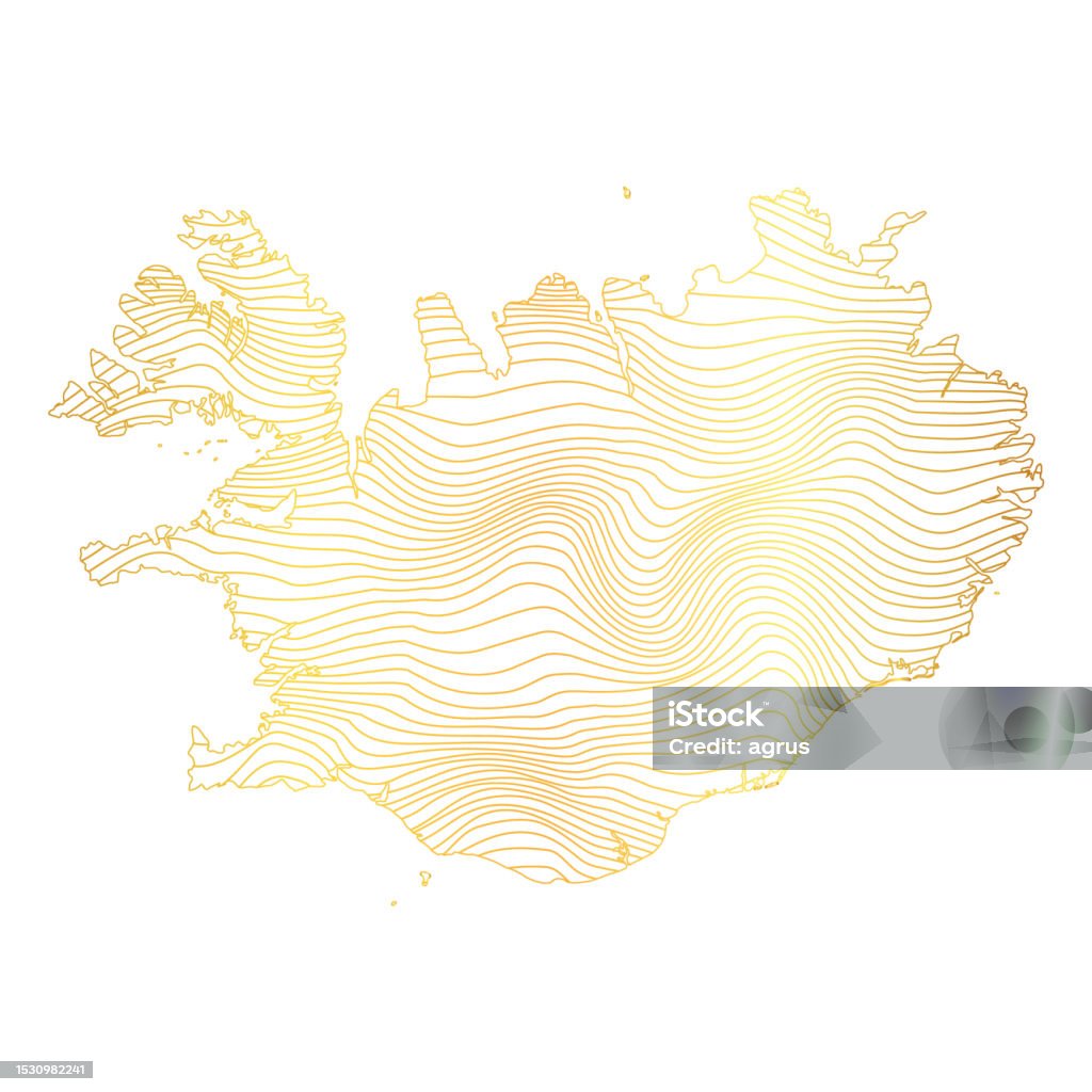 Abstract Map Of Iceland Vector Illustration Of Striped Gold Colored Map