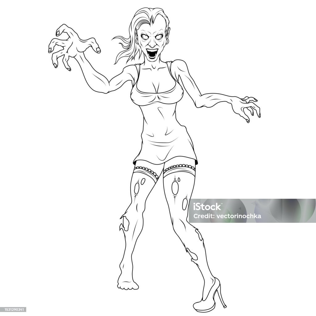Fille Zombie Illustration Vectorielle Dun Croquis Zombie Féminin