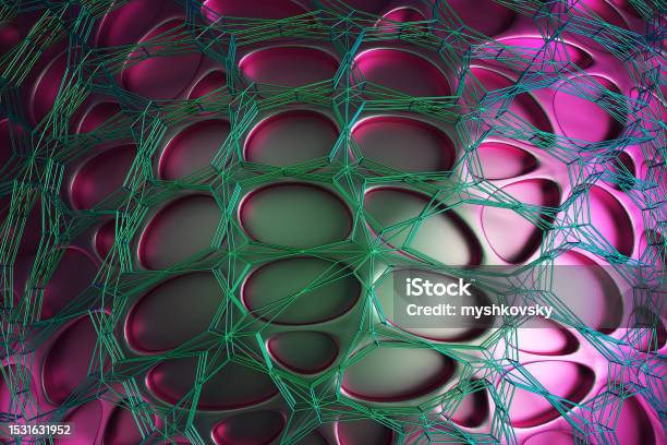 표면 구멍과 신경망에서 추상적인 미래 배경 3d 렌더링 그림입니다 0명에 대한 스톡 사진 및 기타 이미지 0명 개념 개념