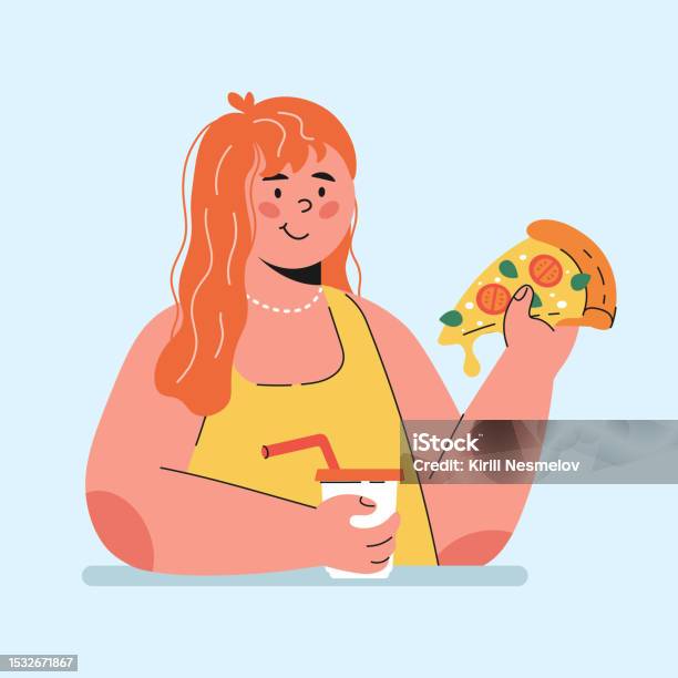 Girl Eating Pizza Girl Holding A Slice Of Pizza Character In Cartoon