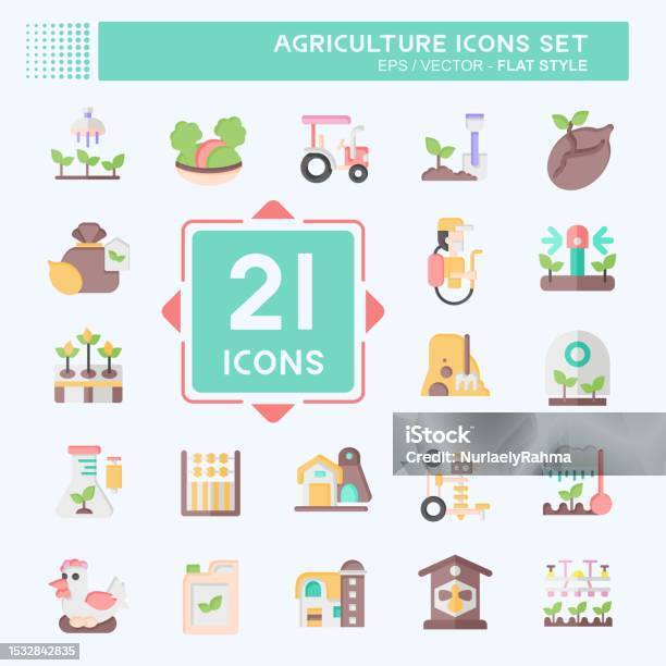 Set Ikon Pertanian Terkait Dengan Simbol Pendidikan Gaya Datar Desain
