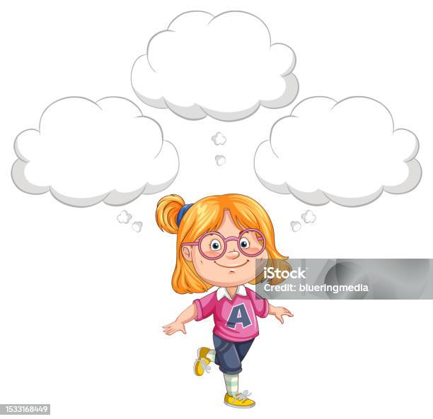 Gadis Pirang Lucu Dengan Balnk Speech Bubble Ilustrasi Stok Unduh
