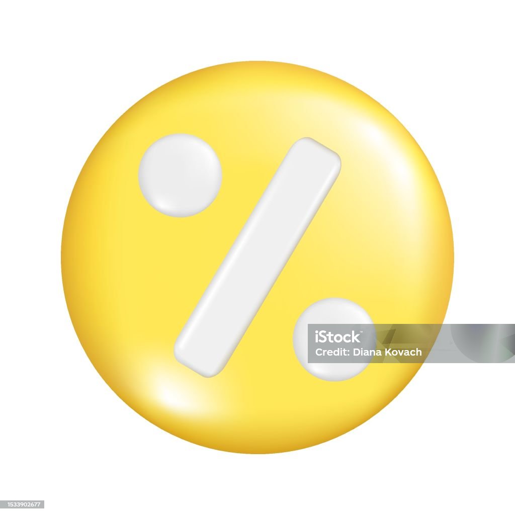 Realistic 3d Yellow Round Sphere Shape With Percent Sign Decorative
