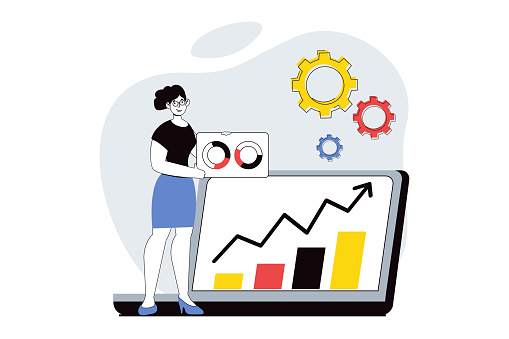 Konsep Analisis Data Dengan Adegan Orang Dalam Desain Datar Untuk Web