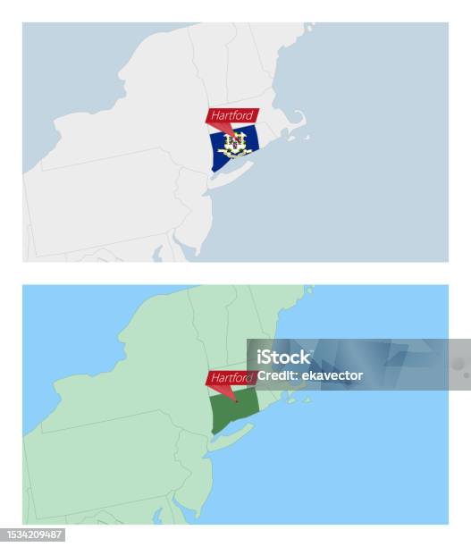 Carte Du Connecticut Avec Épingle De La Capitale Du Pays Deux Types De