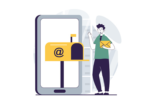 Konsep Layanan Email Dengan Adegan Orang Dalam Desain Datar Untuk Web