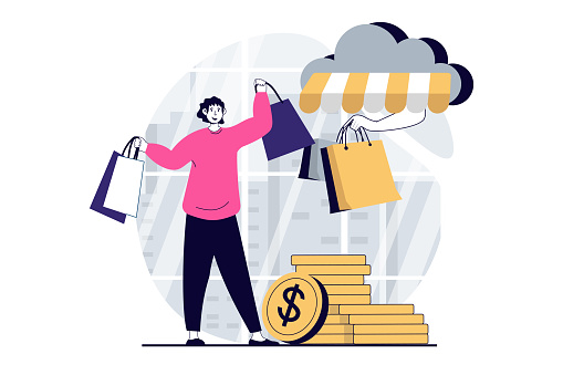 Konsep Mobile Commerce Dengan Adegan Orang Dalam Desain Datar Untuk Web