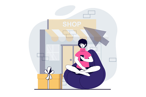 Konsep Mobile Commerce Dengan Adegan Orang Dalam Desain Datar Untuk Web