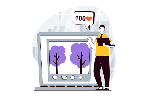 Konsep Jaringan Sosial Dengan Adegan Orang Dalam Desain Datar Untuk Web