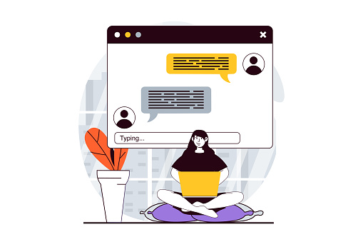 Konsep Jaringan Sosial Dengan Adegan Orang Dalam Desain Datar Untuk Web