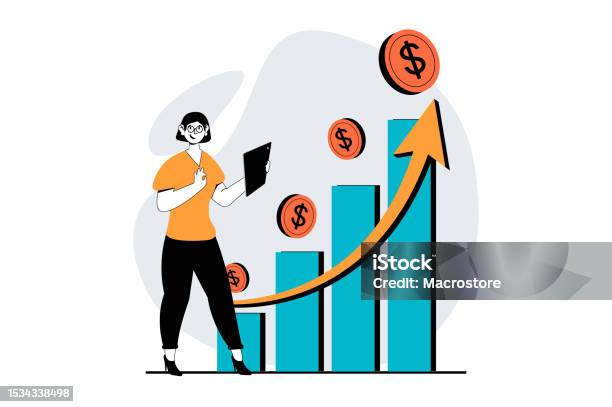 Konsep Pasar Saham Dengan Adegan Orang Dalam Desain Datar Untuk Web