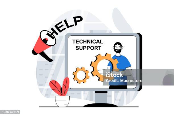 Konsep Dukungan Teknis Dengan Adegan Orang Dalam Desain Datar Untuk Web