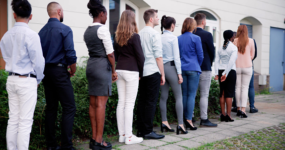 Queue Outdoors Business People Waiting Stock Photo - Download Image Now ... Queue Outdoors Business People Waiting Stock Photo - Download Image Now ...